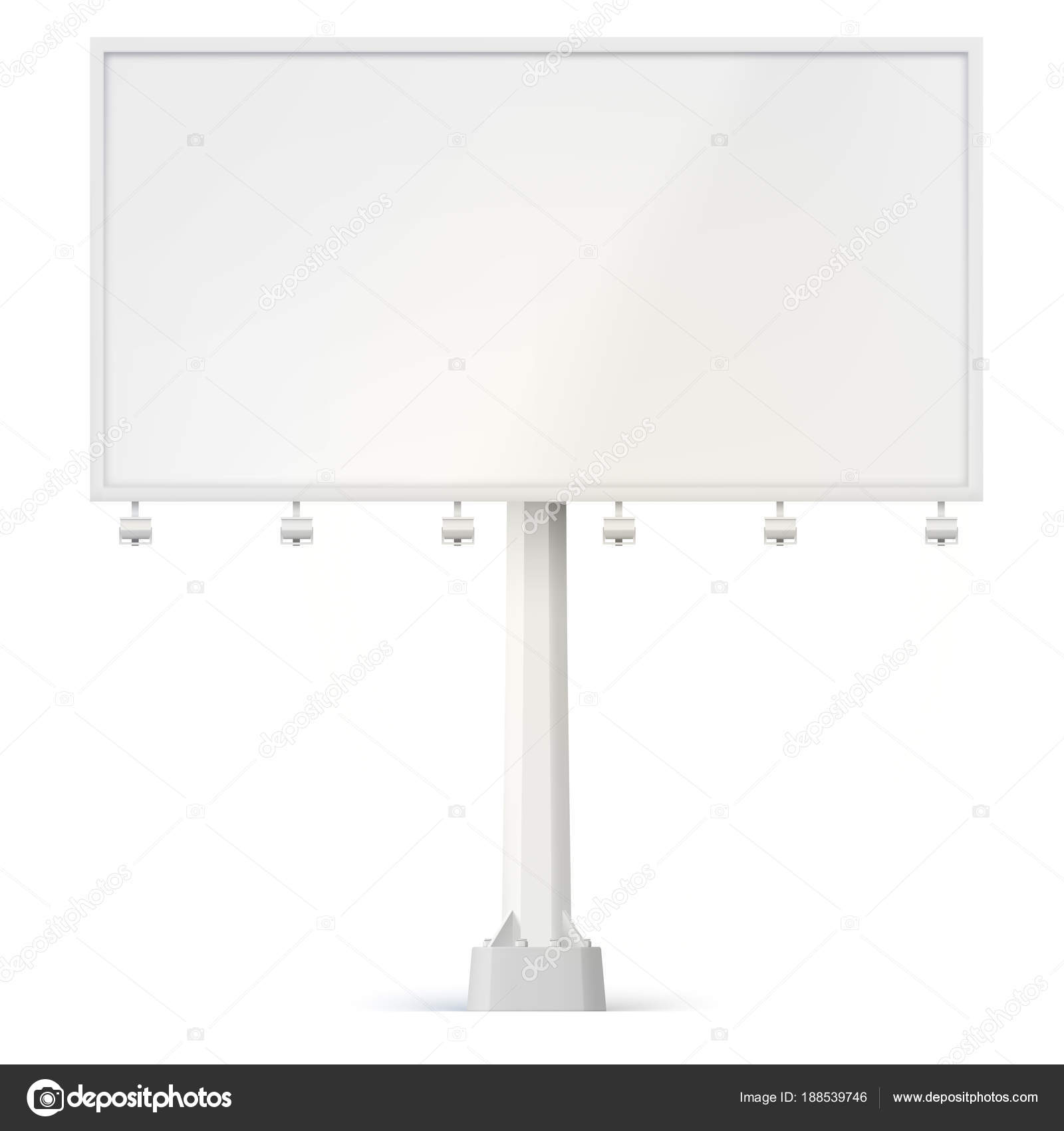 Blank billboard, front view with lamps and the support bolted to the ...