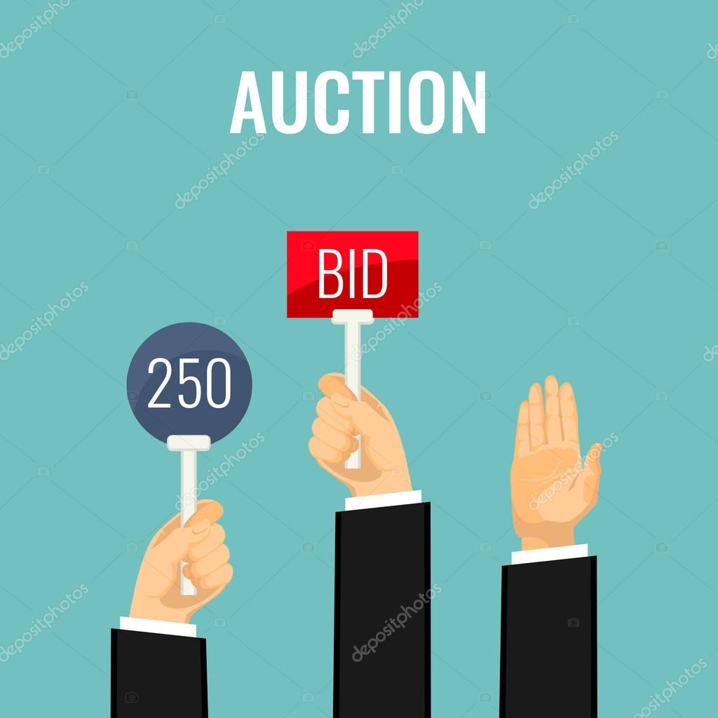 Subasta con las manos sosteniendo el número de paletas y el vector de ...
