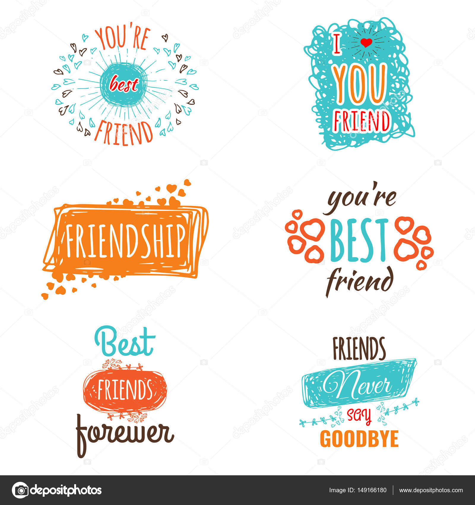 Friendship logos set with text vector labels isolated on white — Stock ...