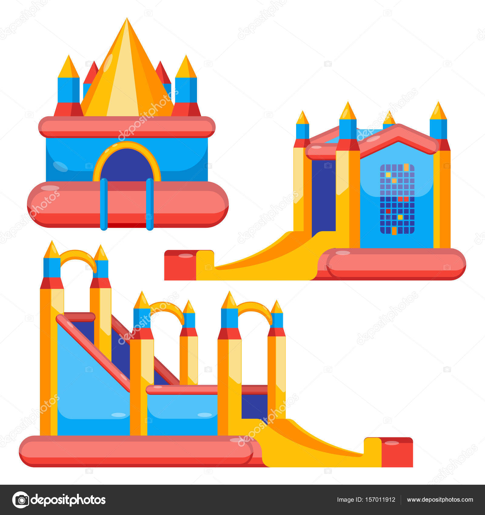 Bouncy castles for kids colorful set isolated on white Stock ...