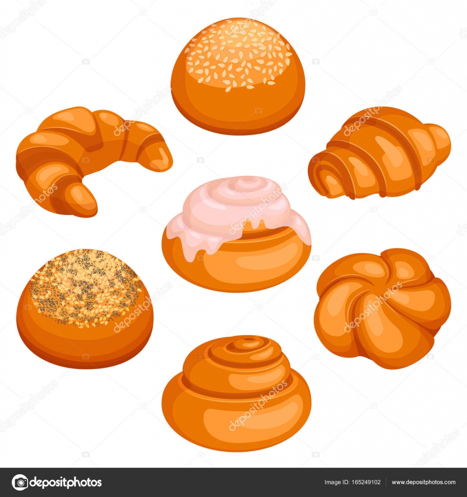 Set of bread rolls isolated illustration on white Stock Vector Image by ...