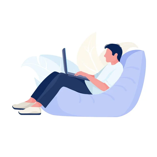 Person working from home. Cartoon character with computer. Vector Stock ...