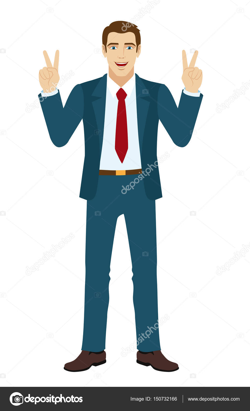 Smiling businessman showing victory sign — Stock Vector © komissar008 ... Smiling businessman showing victory sign — Stock Vector © komissar008 ...