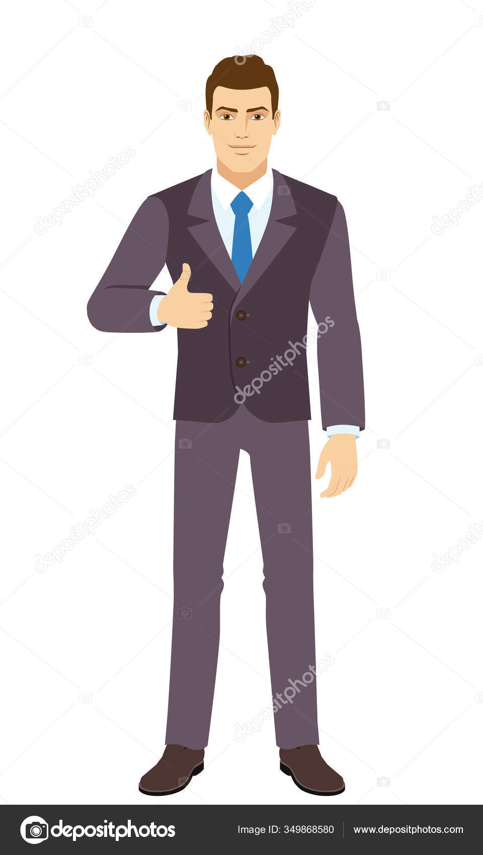 Smiling Businessman Shows Thumb Full Length Portrait Businessman Flat ... Smiling Businessman Shows Thumb Full Length Portrait Businessman Flat ...