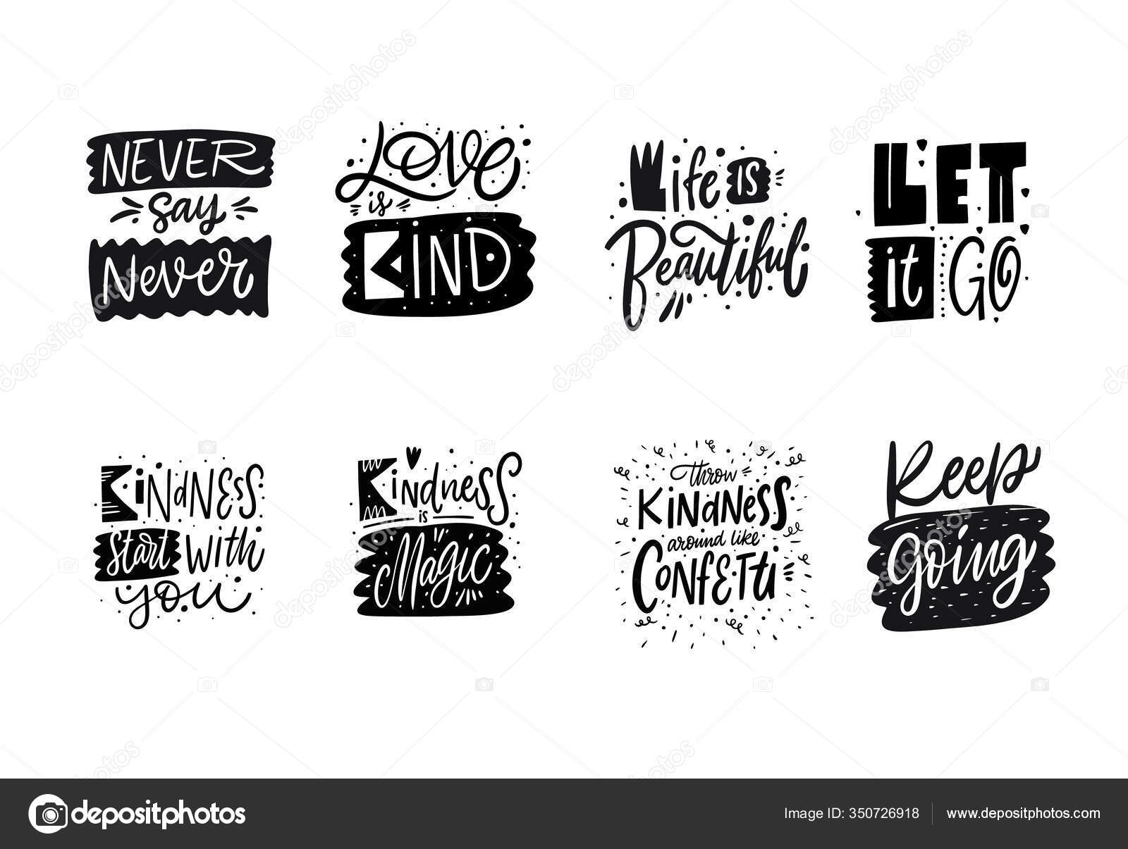 Motivation Lettering Phrases Set Black Ink Hand Drawn Vector ...