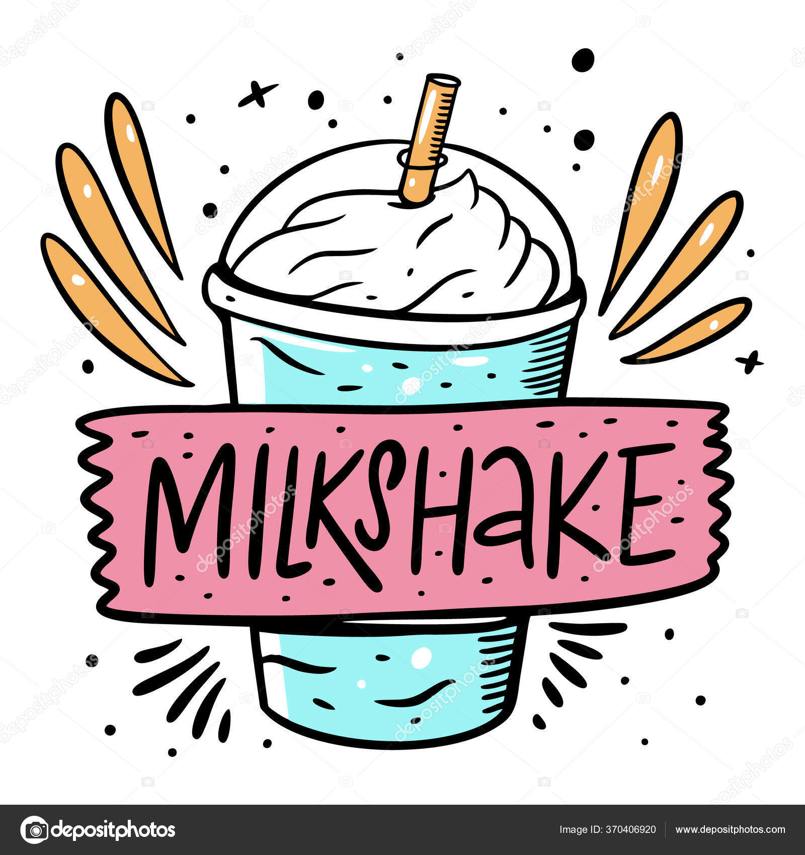 Blue Milkshake and lable sign. Cartoon style vector illustration ...