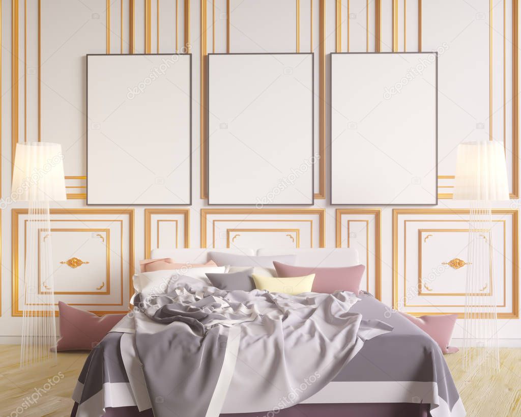 Cartel de diseño con silla y tela de moda minimalismo interior fondo 3D ...