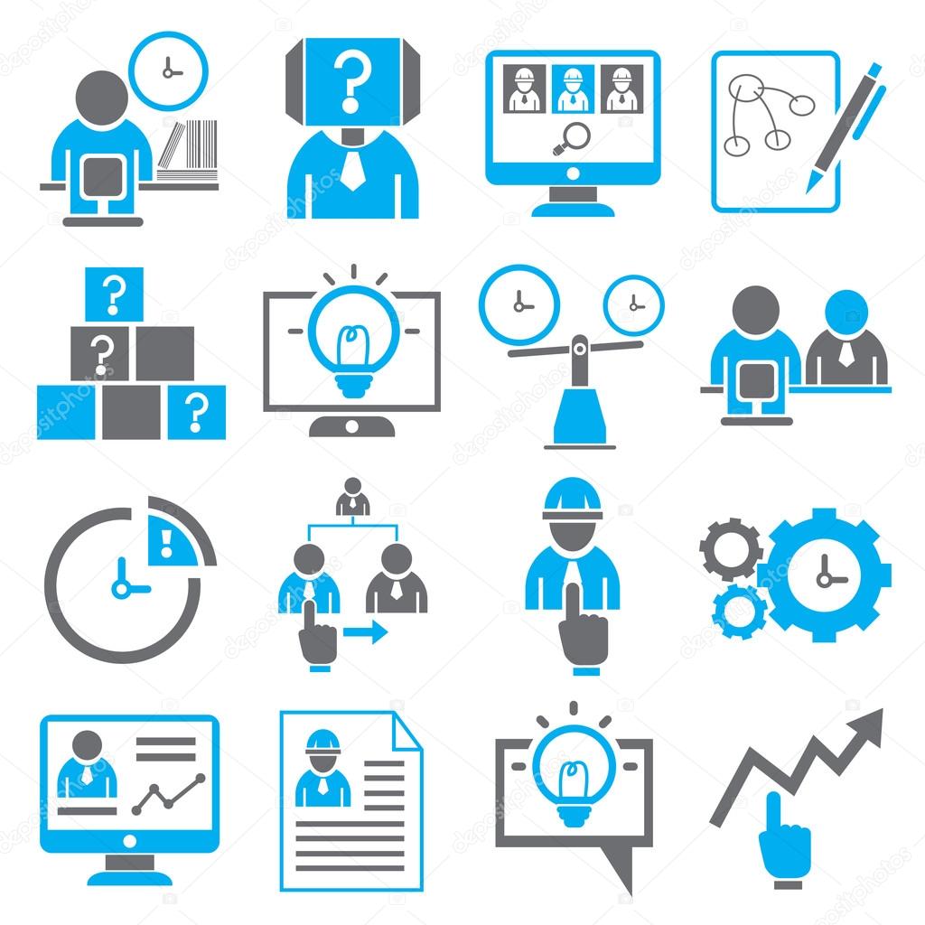 Business management and human resource management icons in blue theme ...