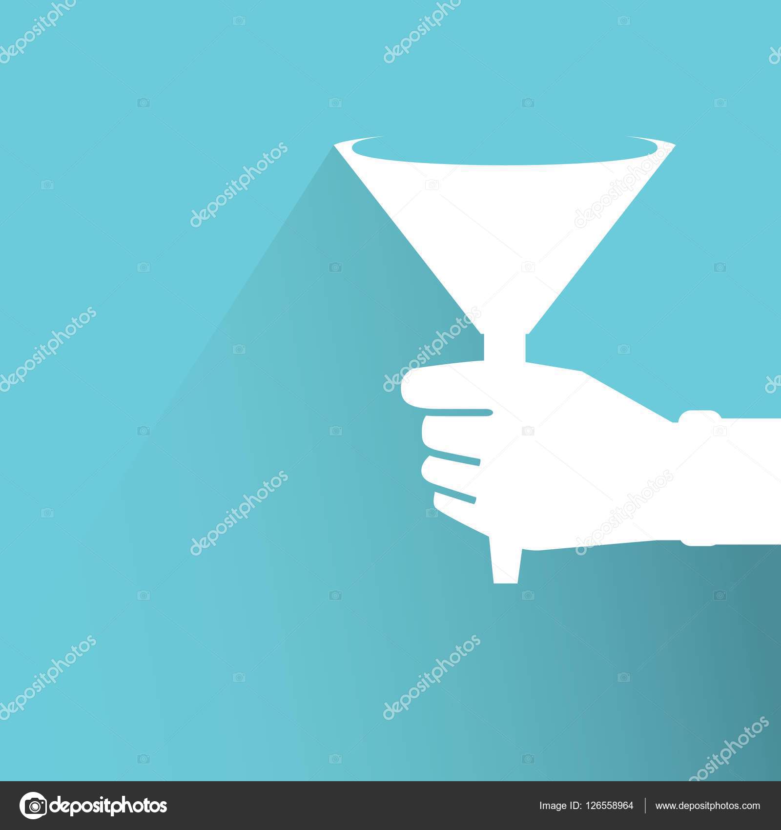 Hand Holding Funnel Filter Blue Background Flat Shadow Theme Stock ...