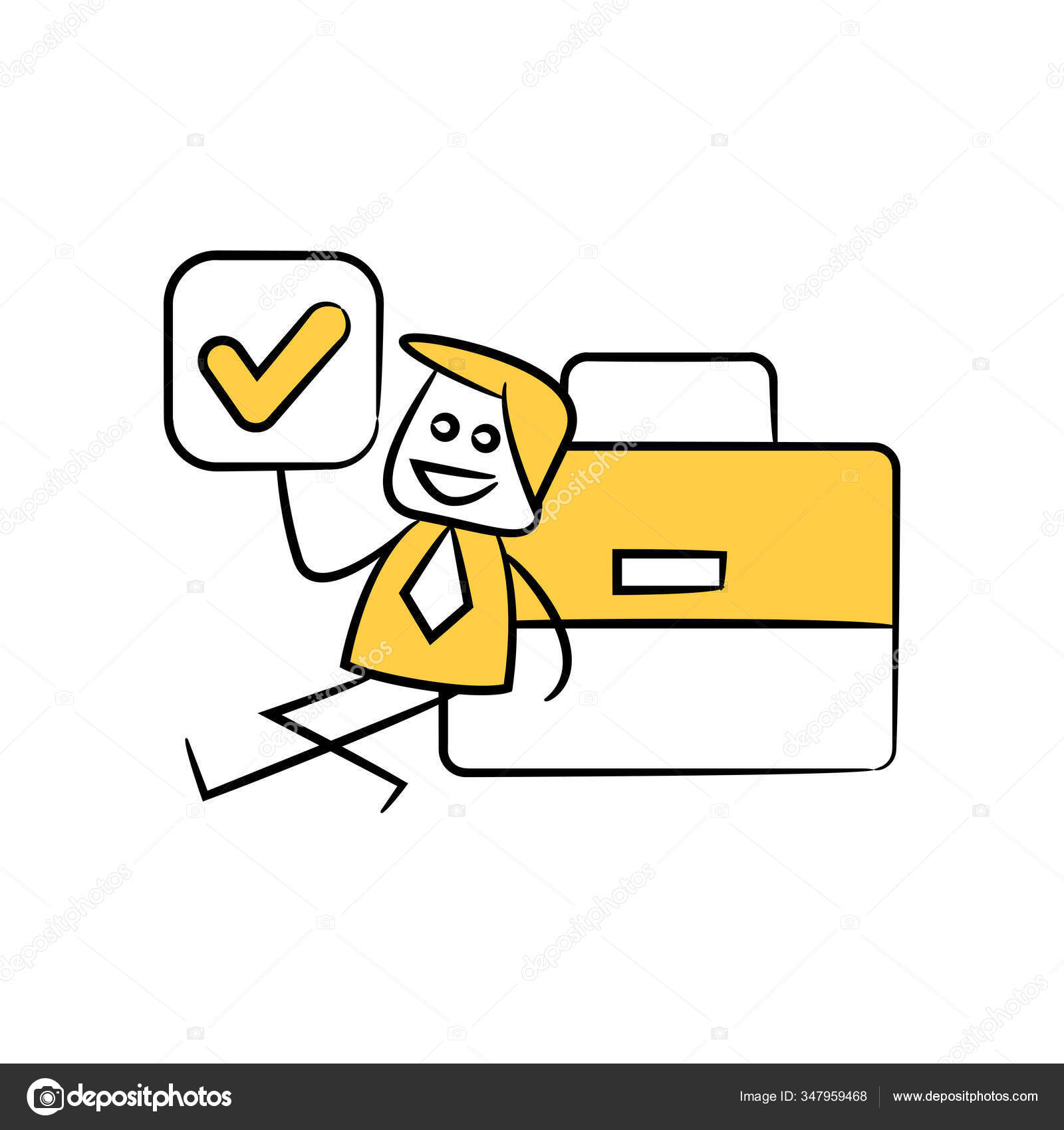 Businessman Holding Check Mark Sitting Next Briefcase Yellow Stick ...
