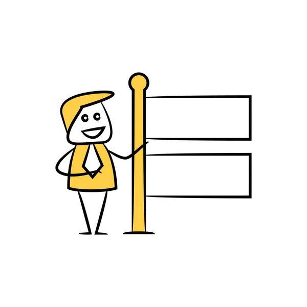 Doodle Businessman Blank Signage Signpost Yellow Stick Figure Theme ...