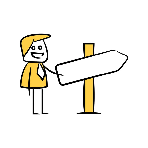Doodle Businessman Blank Signage Signpost Yellow Stick Figure Theme ...