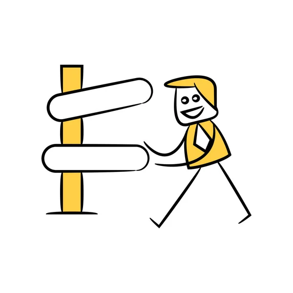 Businessman Blank Signage Signpost Yellow Stick Figure Theme Stock ...