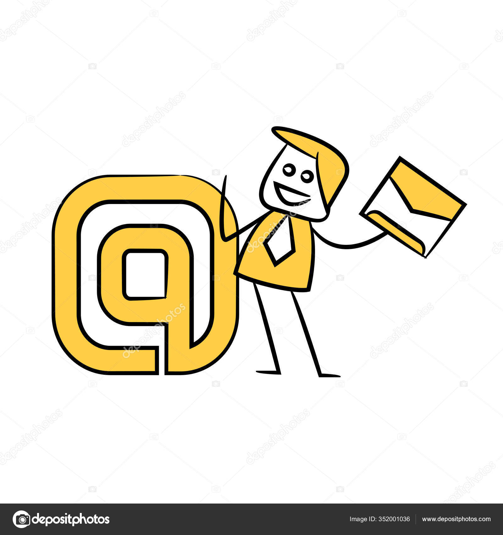 Businessman Holding Mail Address Sign Yellow Stick Figure Design Stock ...
