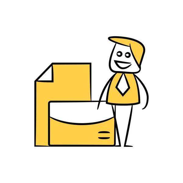 Businessman Standing Pile Mails Documents Yellow Stick Figure Design ...