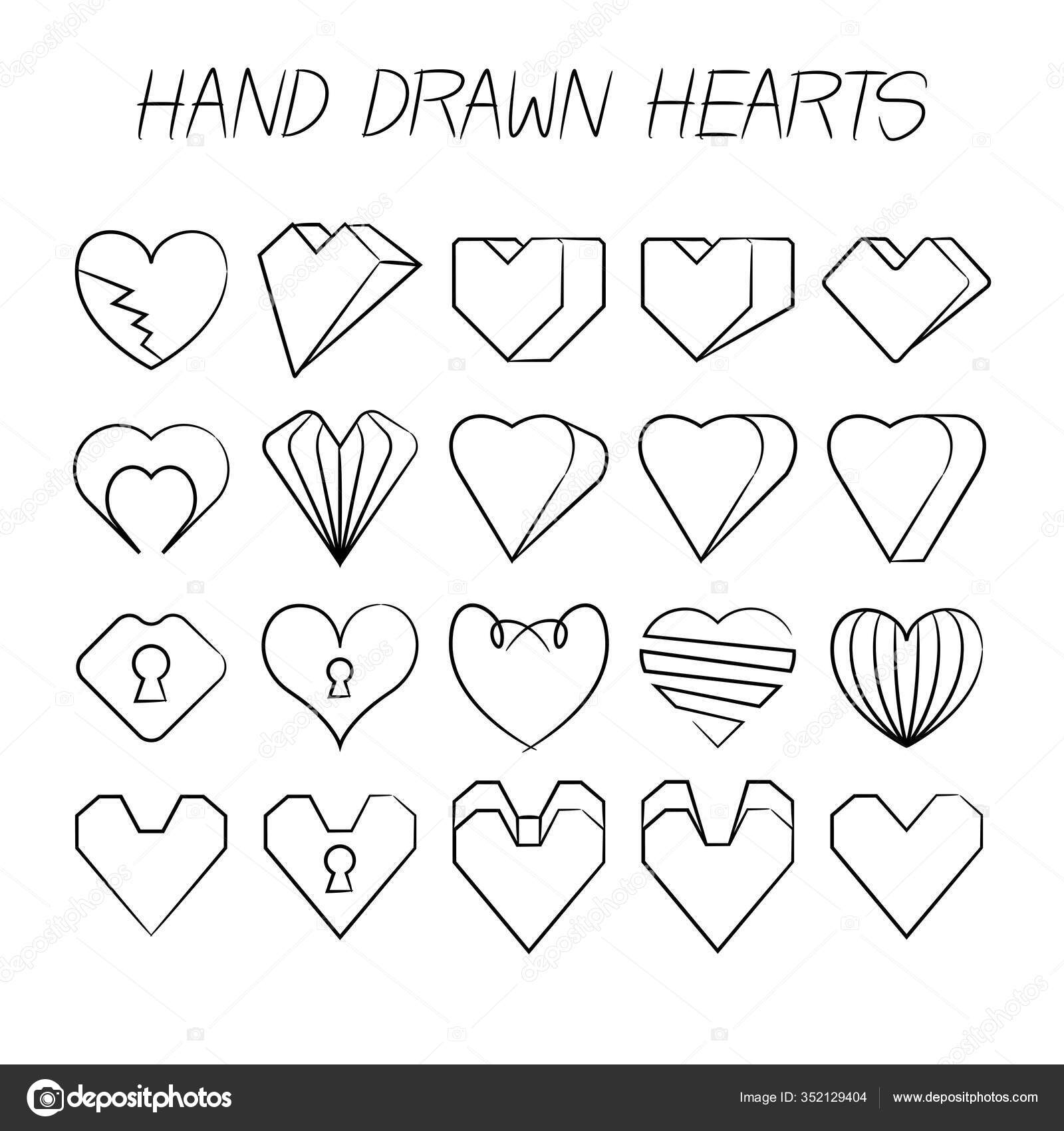Sketch Hand Drawn Line Heart Icons Set Stock Vector by ©loopang 352129404