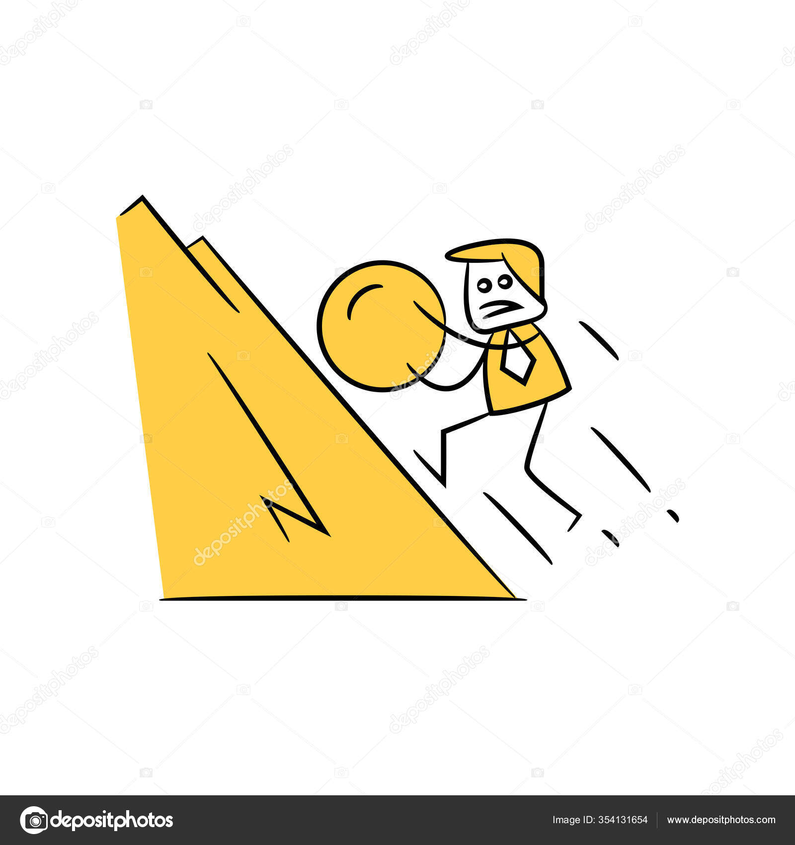 Doodle Businessman Pushing Rock Mountain Stick Figure Stock Vector ...