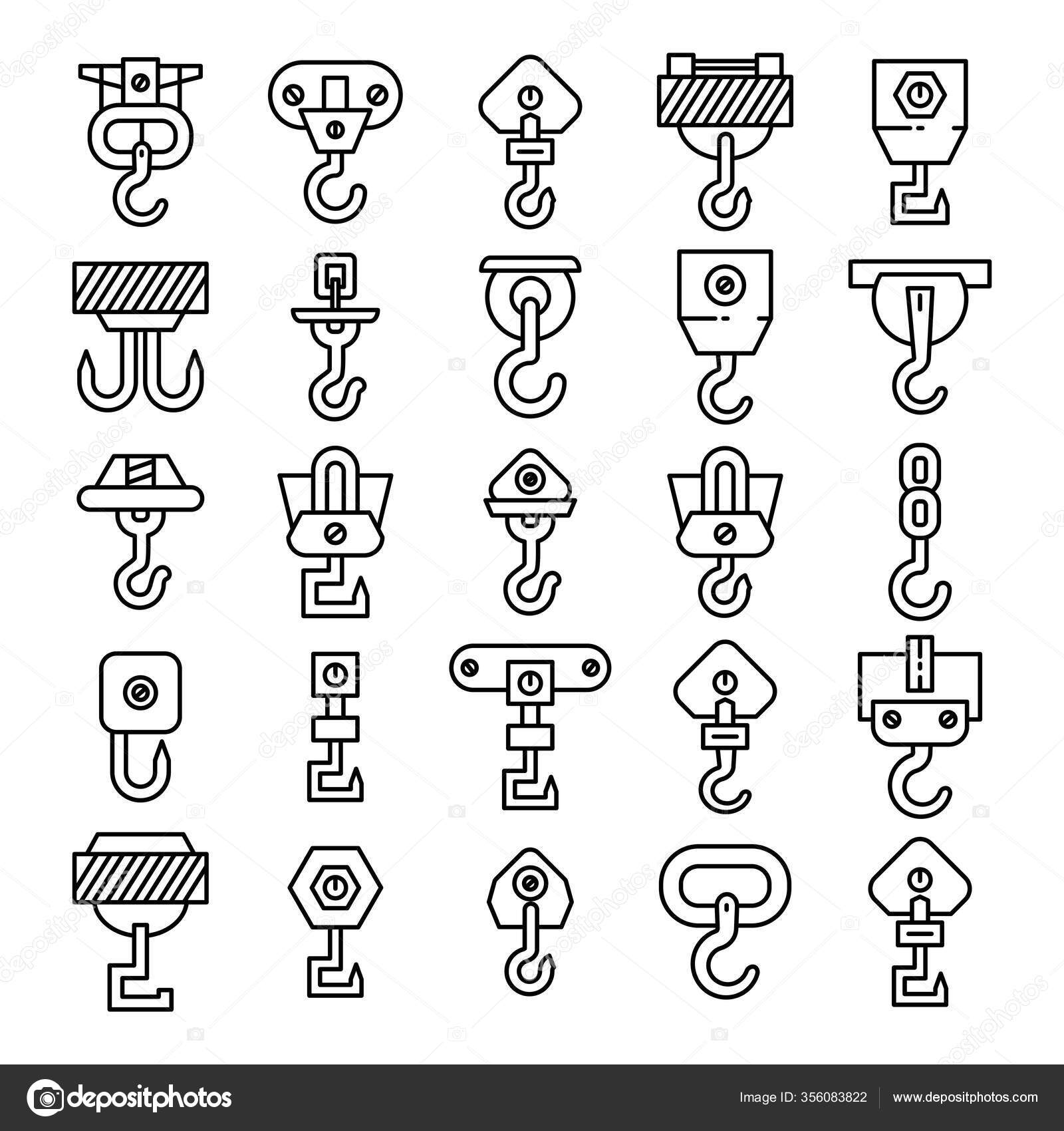 Crane Hook Hoist Icons Line Set Stock Vector by ©loopang 356083822