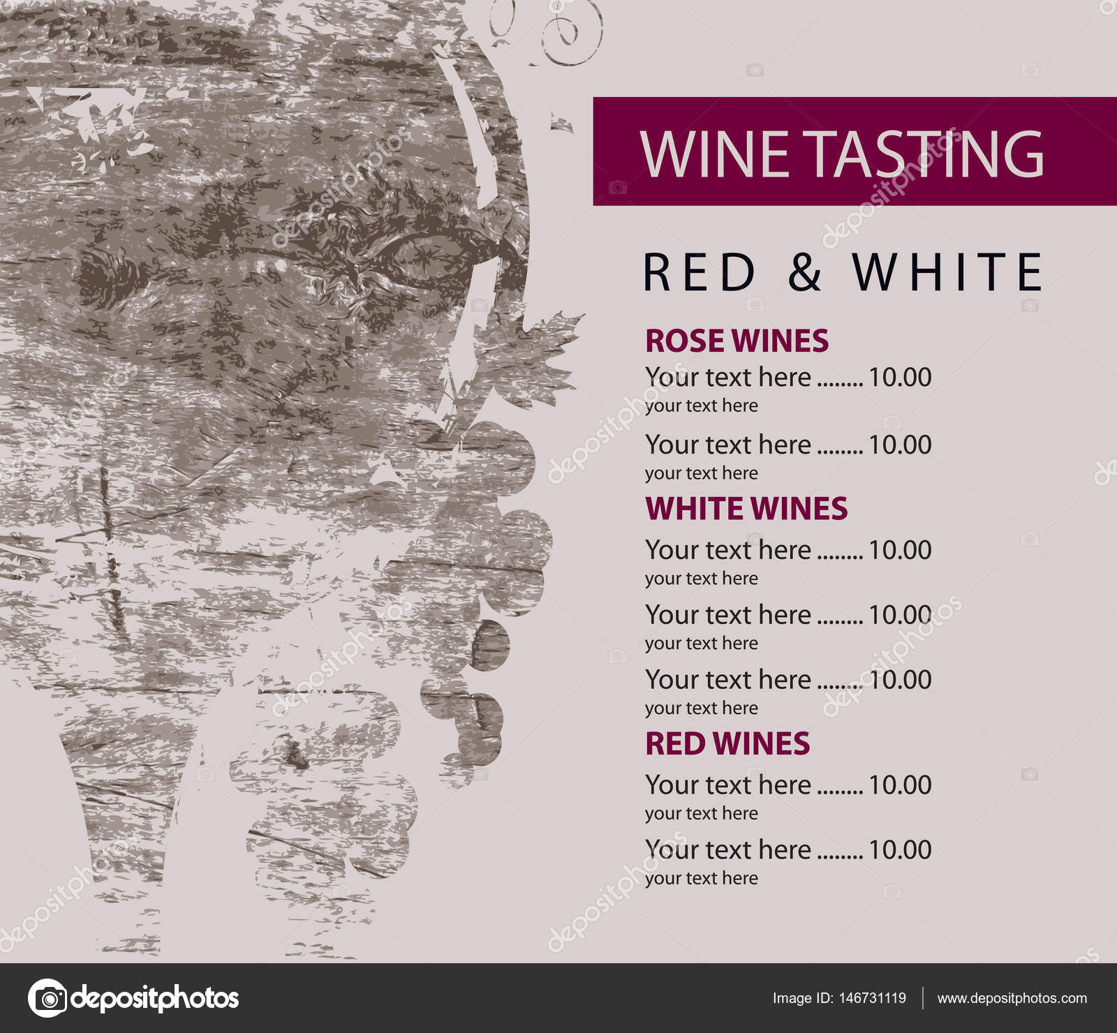 Menu for wine tasting patterned glass and grapes — Stock Vector ...