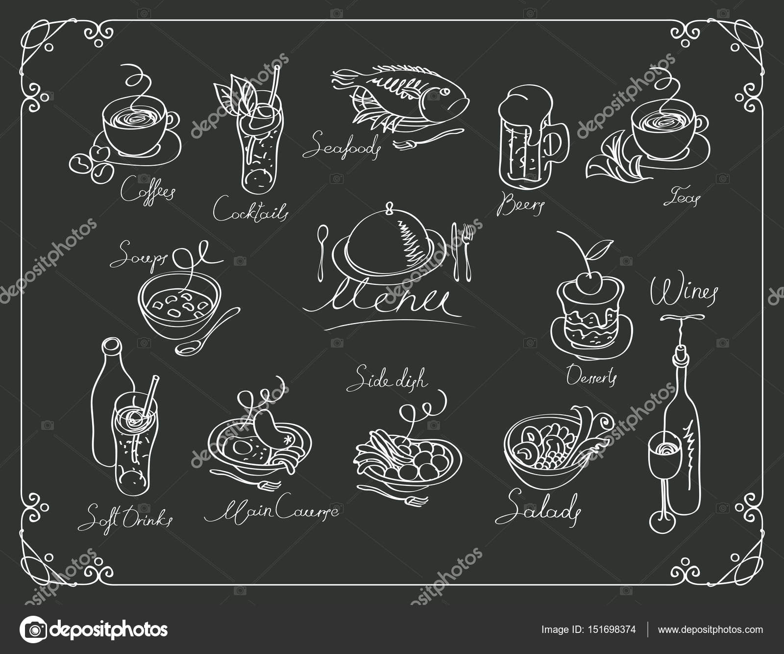 Vector menu with sketches different dishes Stock Vector Image by ...