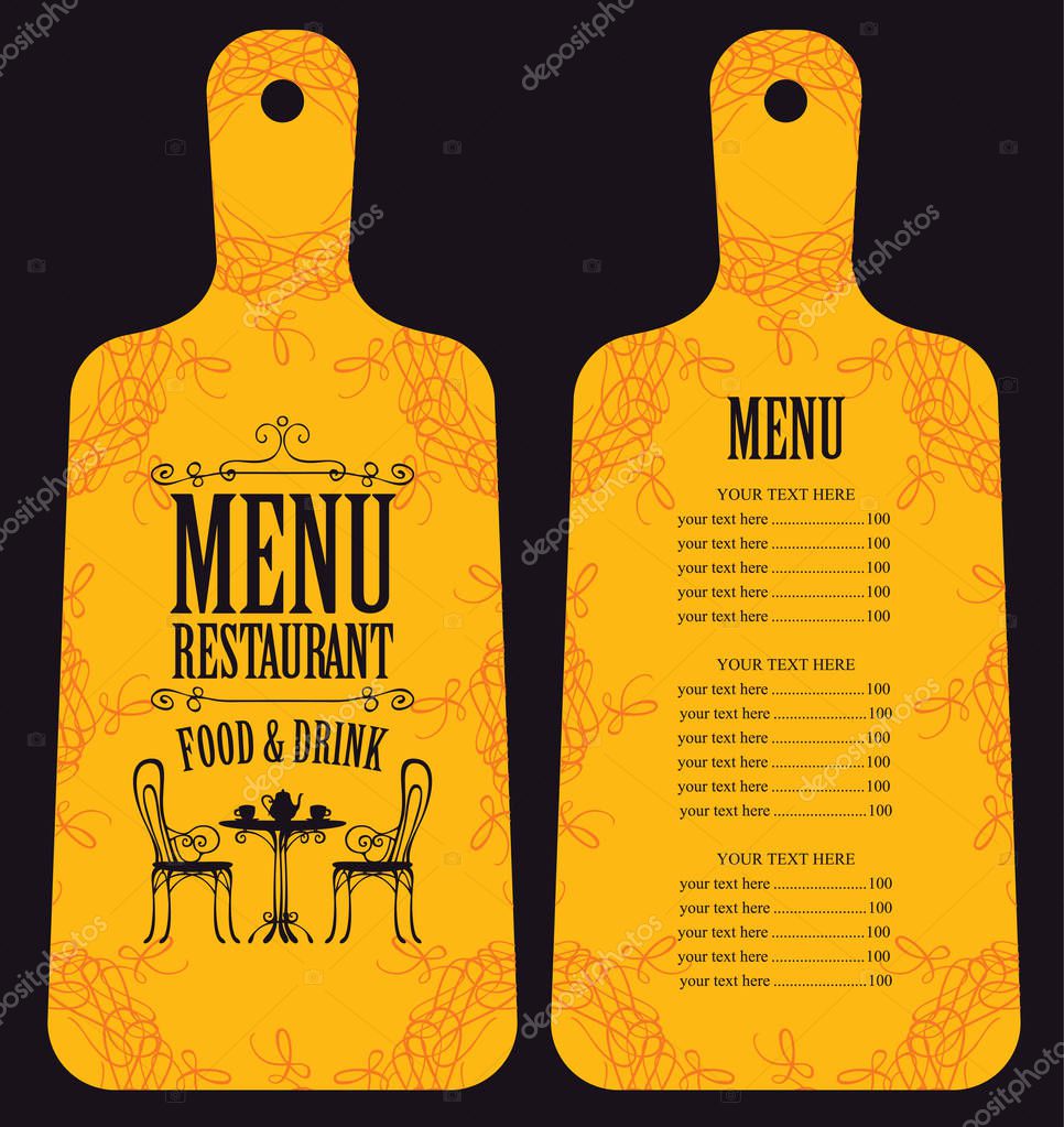 menú del restaurante en forma de tabla de cortar de madera 2022