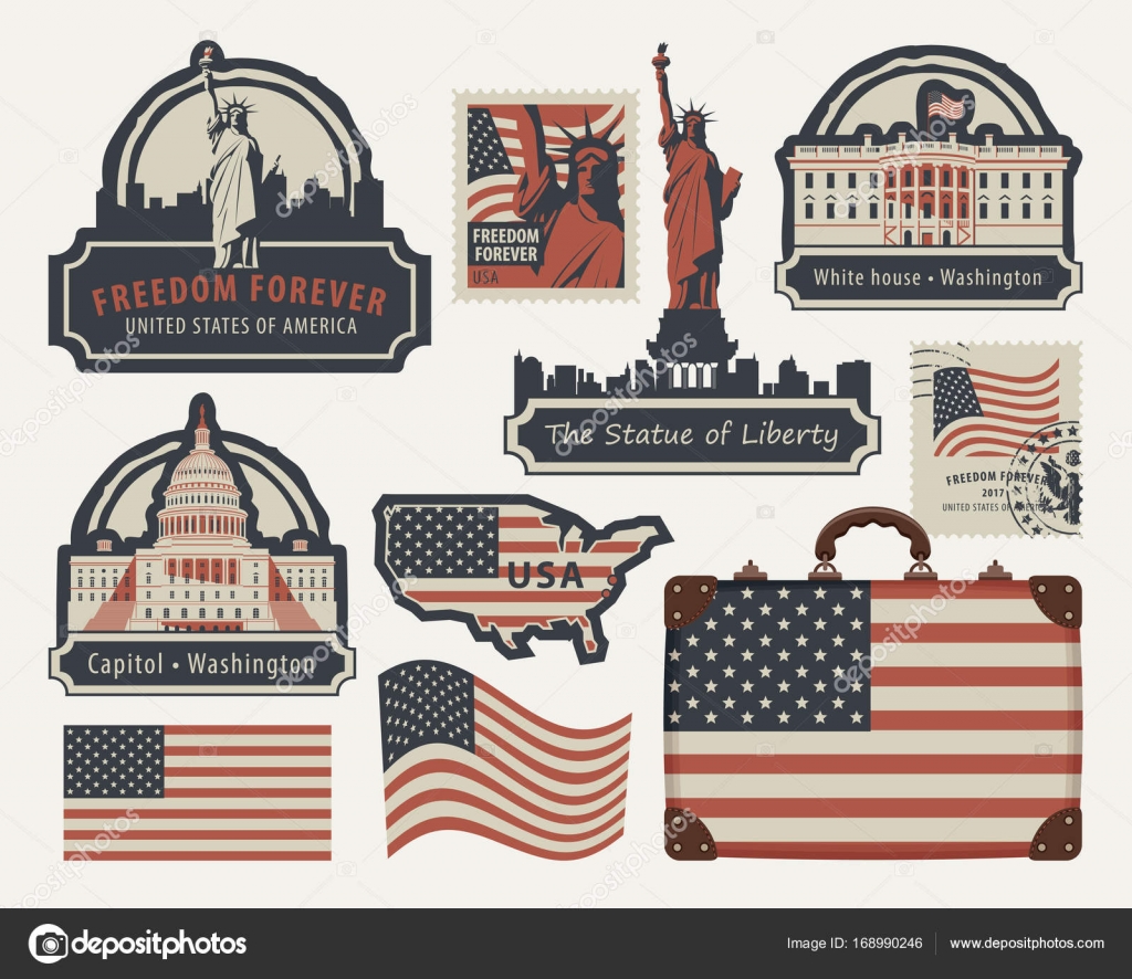 Set of american symbols and landmarks Stock Vector Image by ©paseven ...