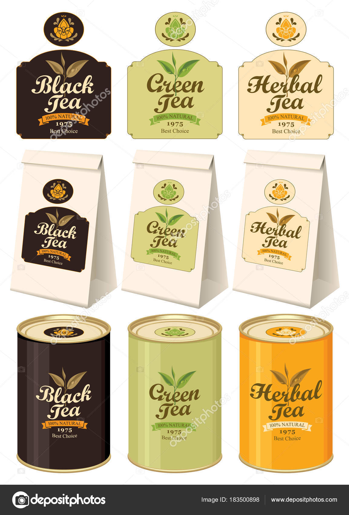 Banners, labels, paper packages and tins of tea Stock Vector Image by ...