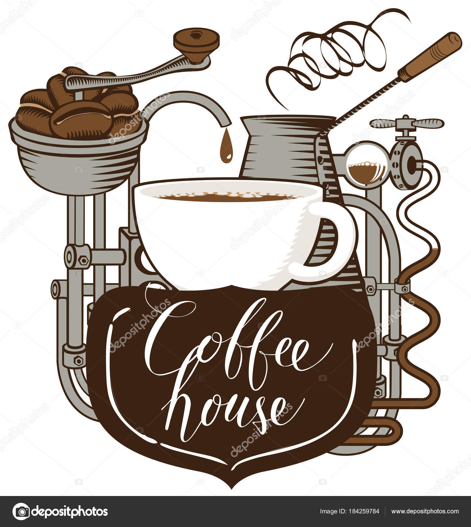 Banner with a coffee cup and retro coffee machine Stock Vector Image by ...