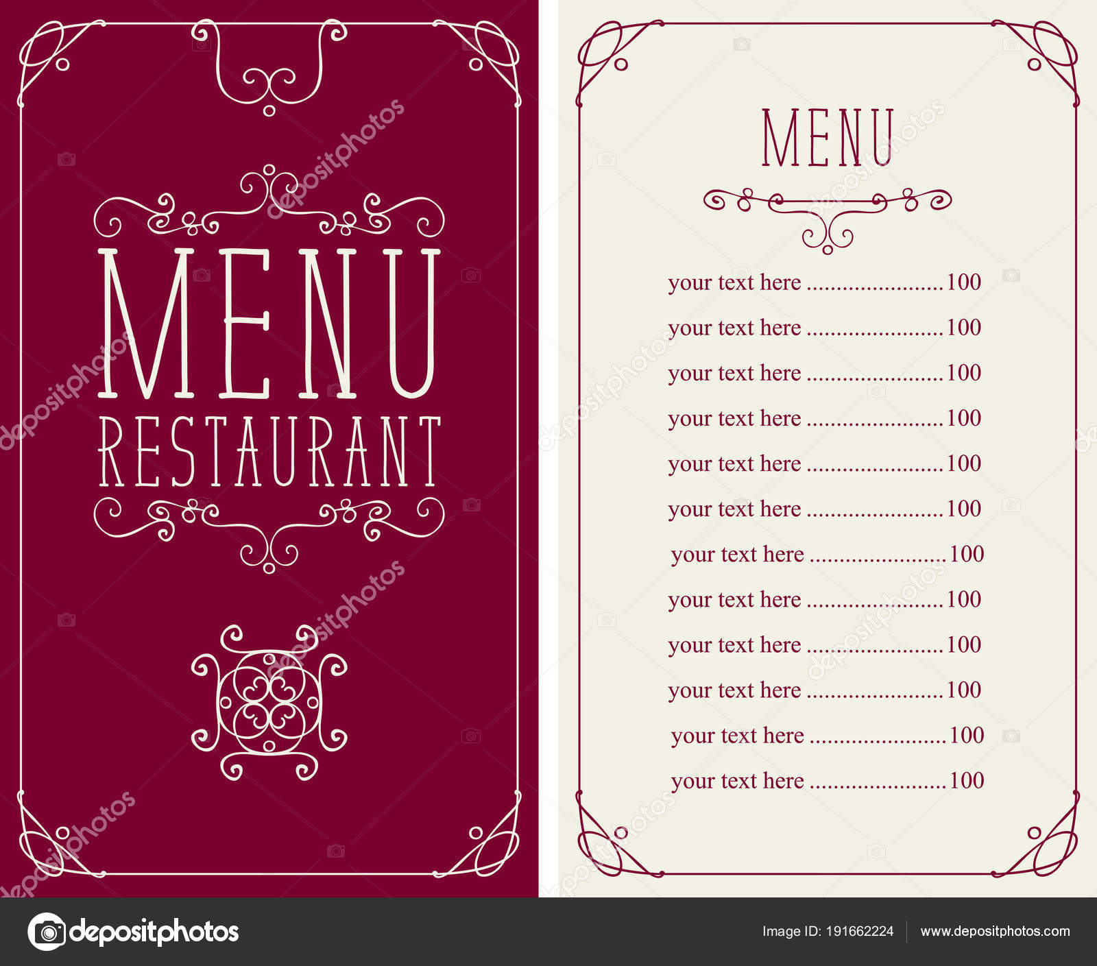 Menu for restaurant with curlicues and price list Stock Vector by ...