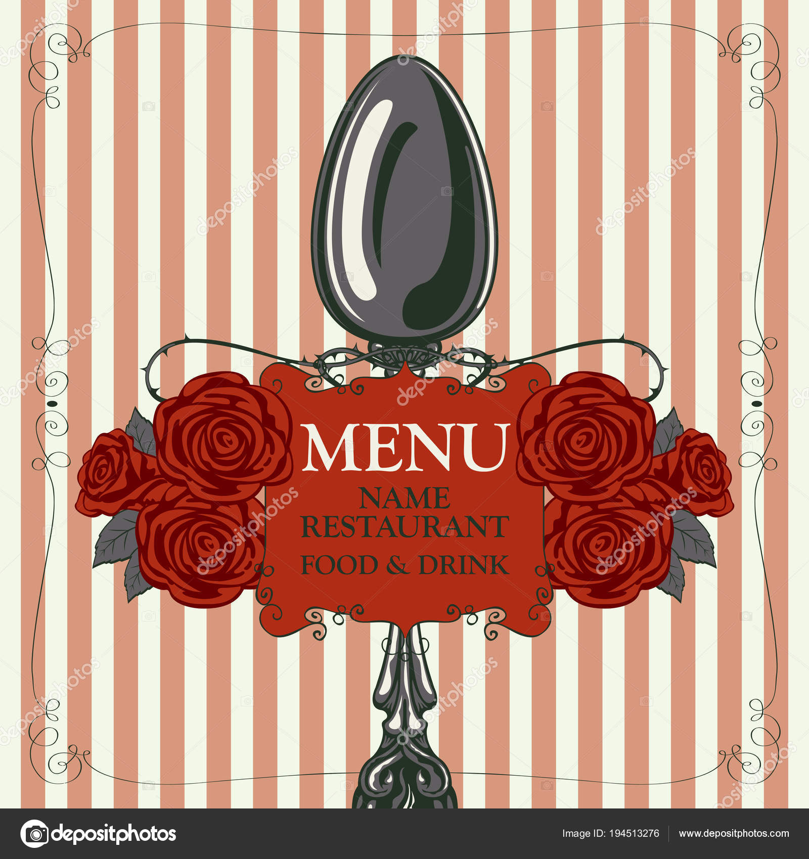Restaurant menu with spoon and red roses Stock Vector by ©paseven 194513276