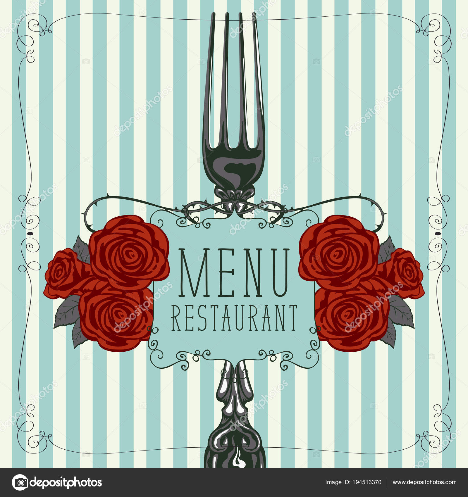 Restaurant menu with fork and red roses Stock Vector by ©paseven 194513370