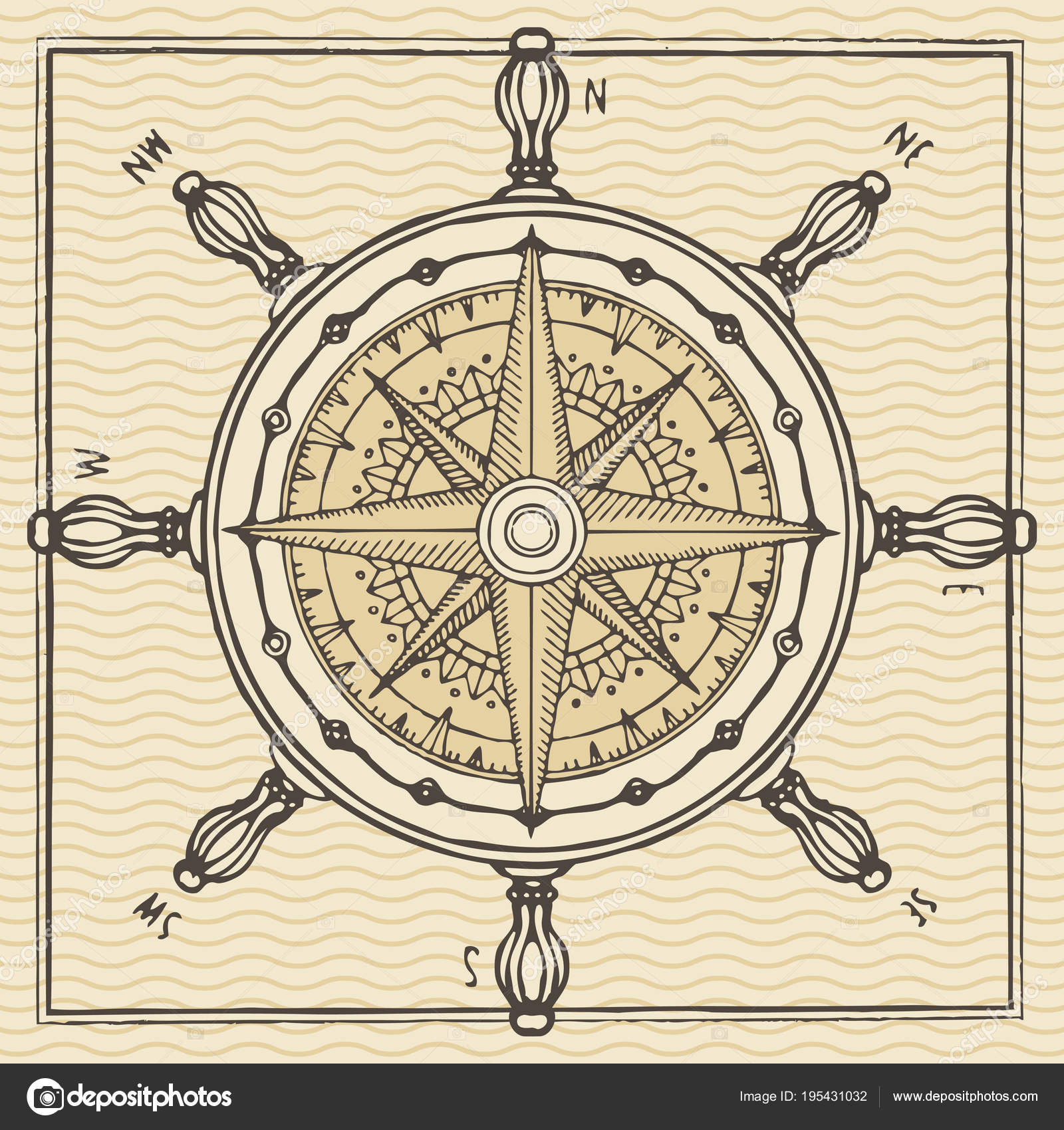 Vintage Ship Wheel Drawing