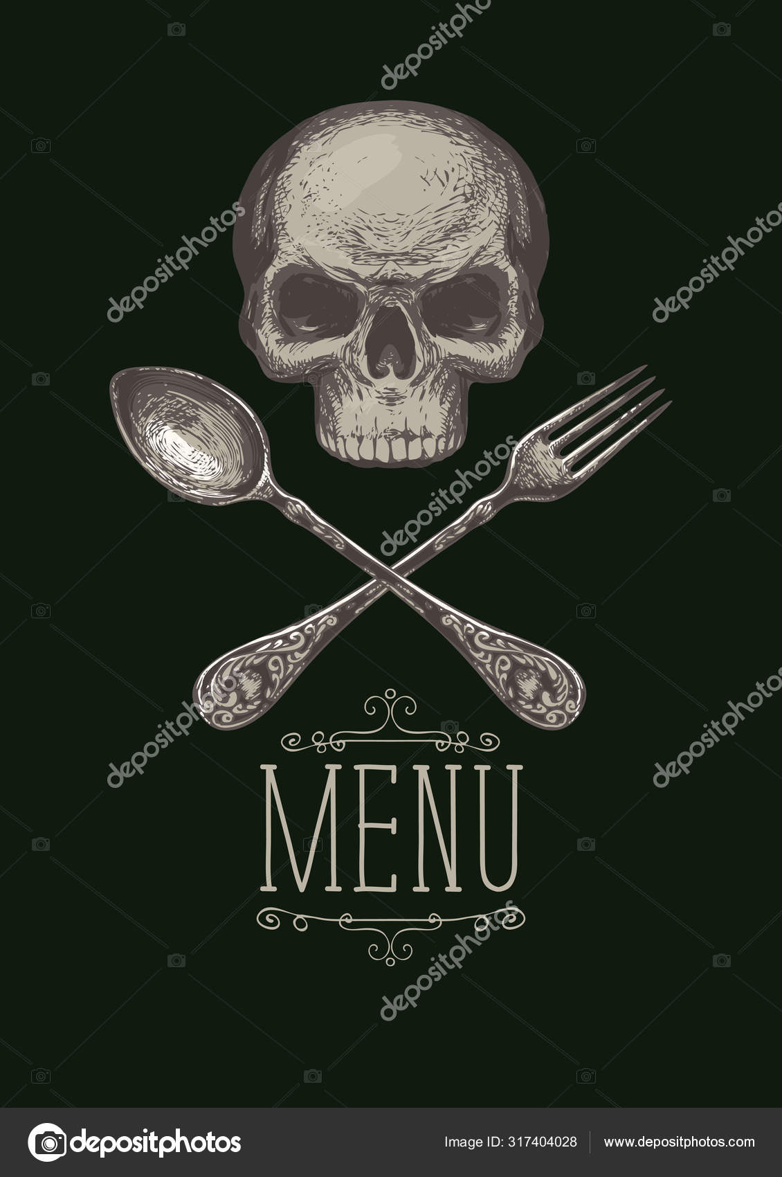 Menu with human skull with a spoon and fork Stock Vector Image by ...