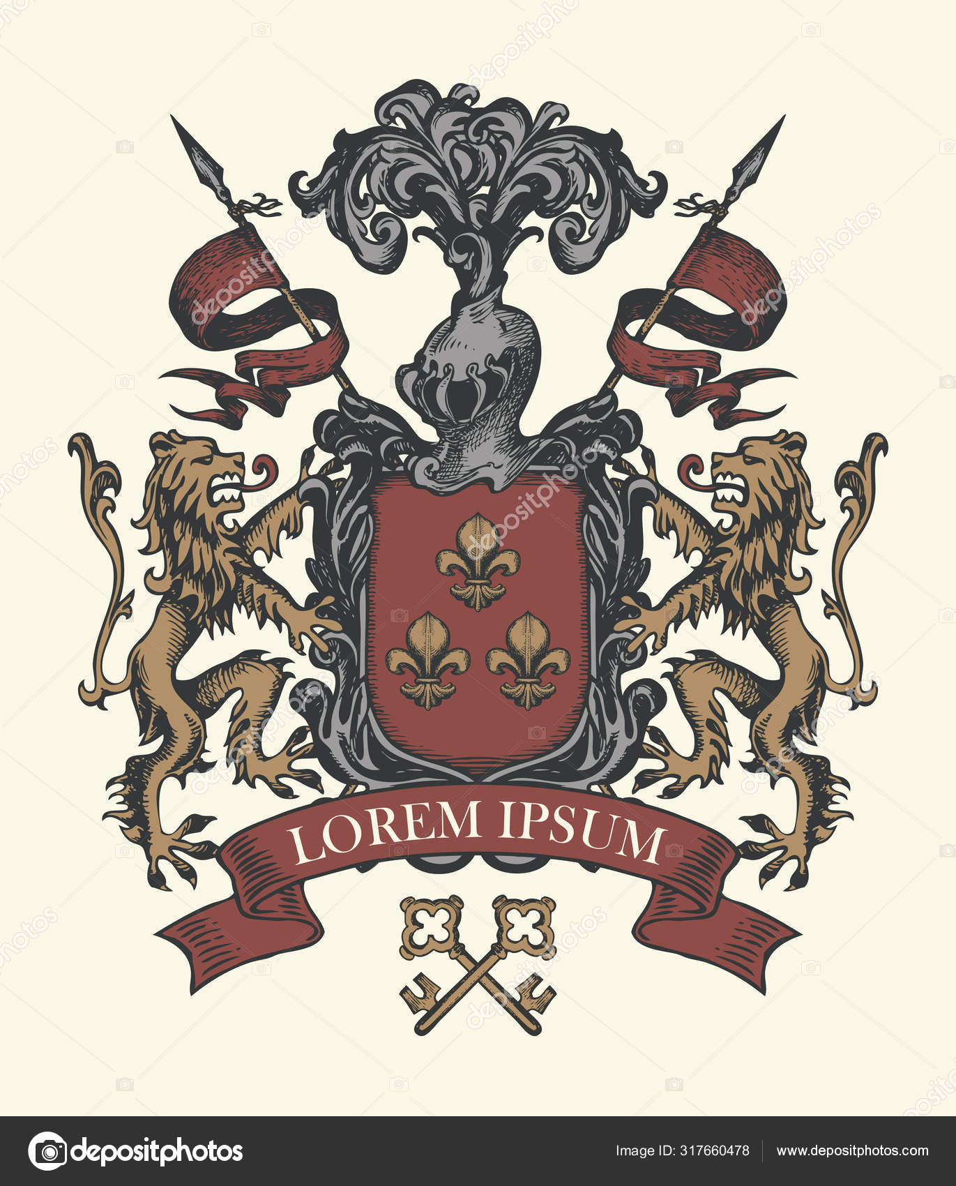 Medieval heraldic Coat of arms in vintage style Stock Illustration by ...