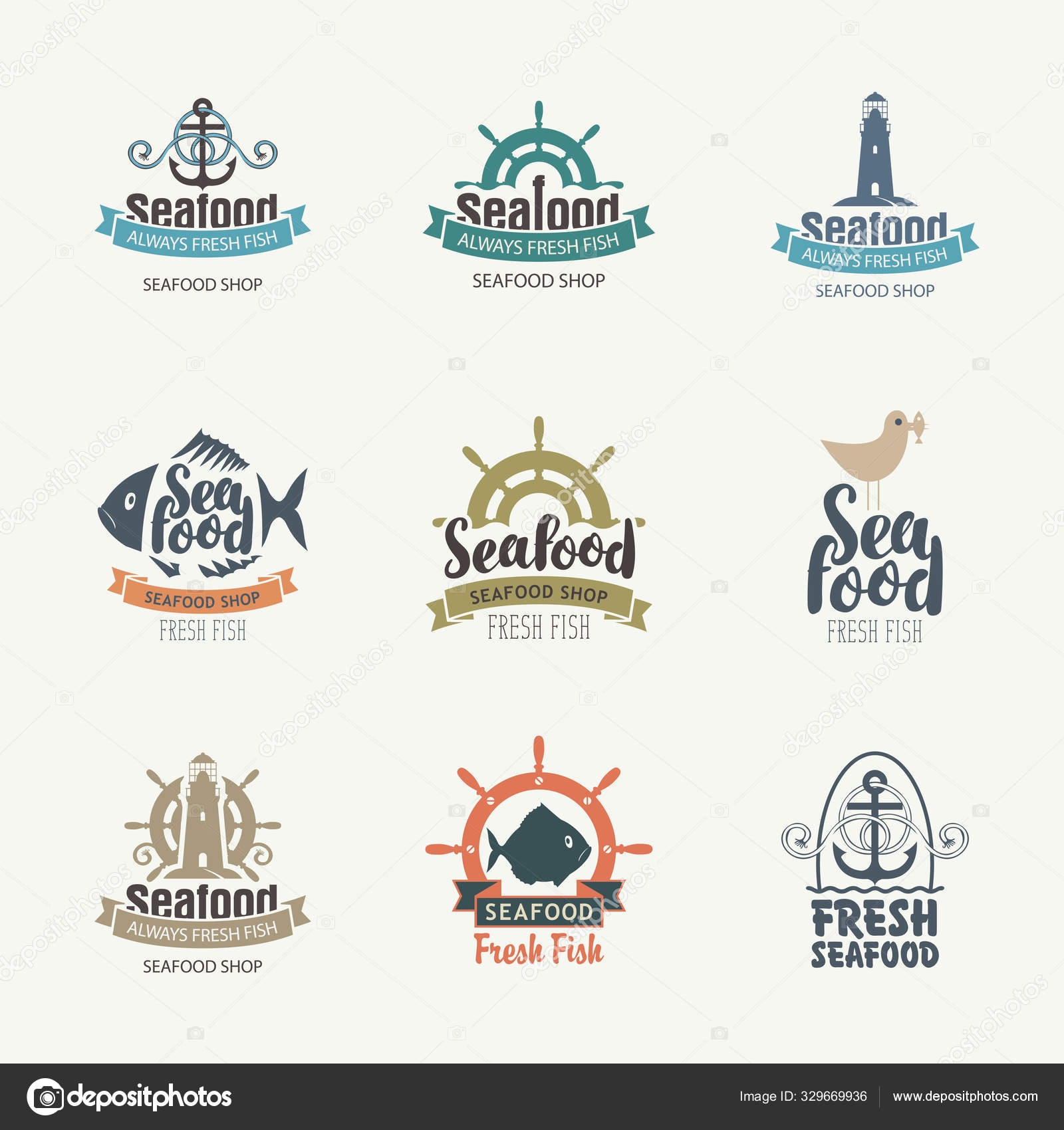 Conjunto de logos sobre el tema de los mariscos en estilo retro Vector ...