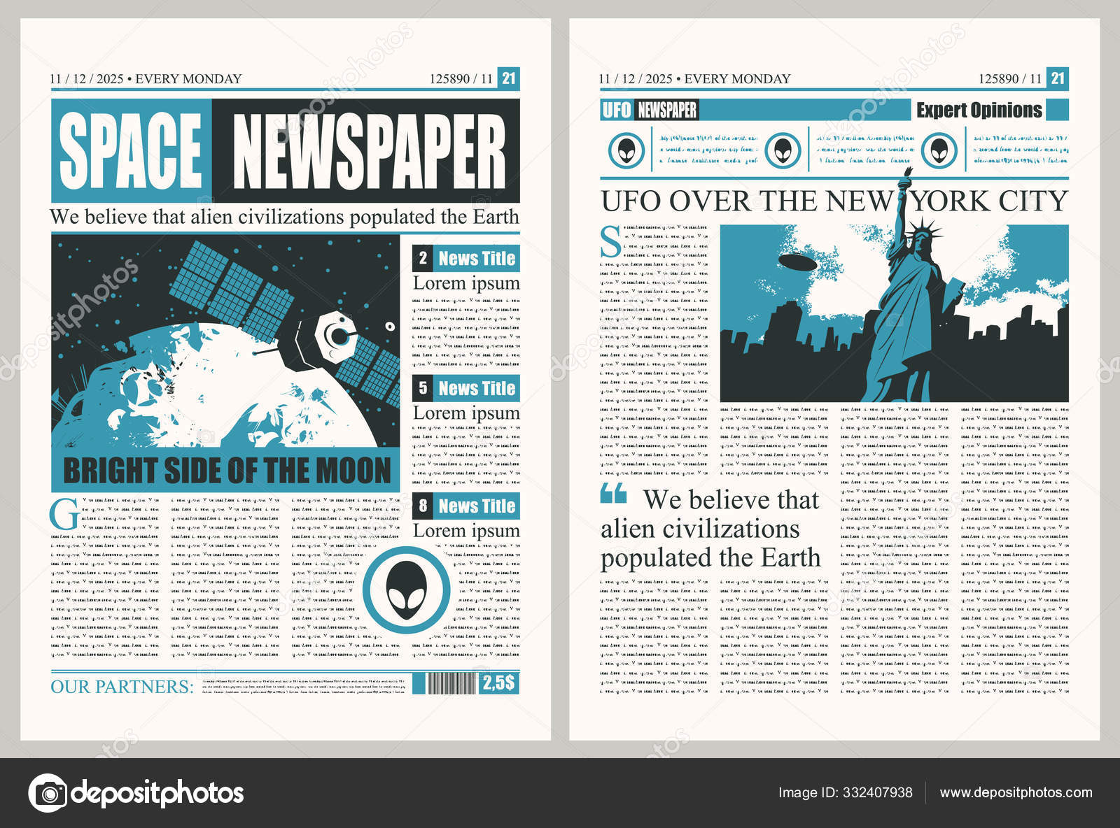 Template for layout of newspaper on the theme of UFO in USA Stock ...