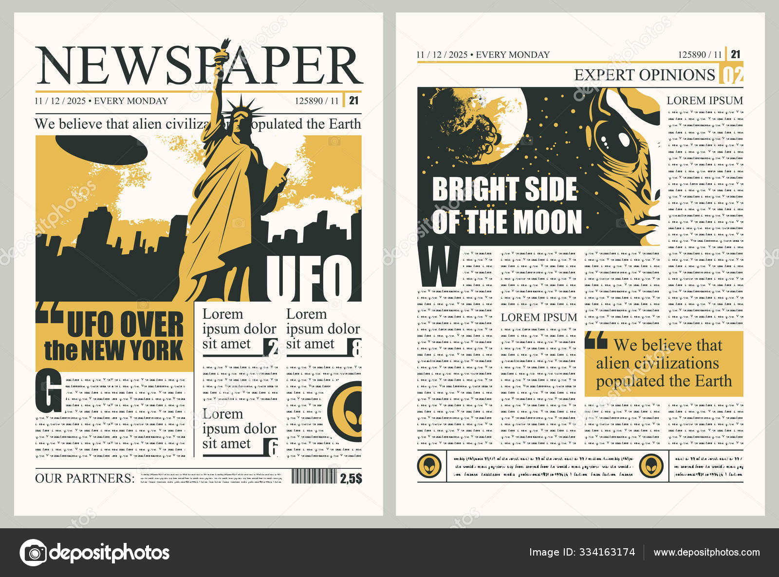 Template for layout of us newspaper on the UFOs theme Stock Vector ...
