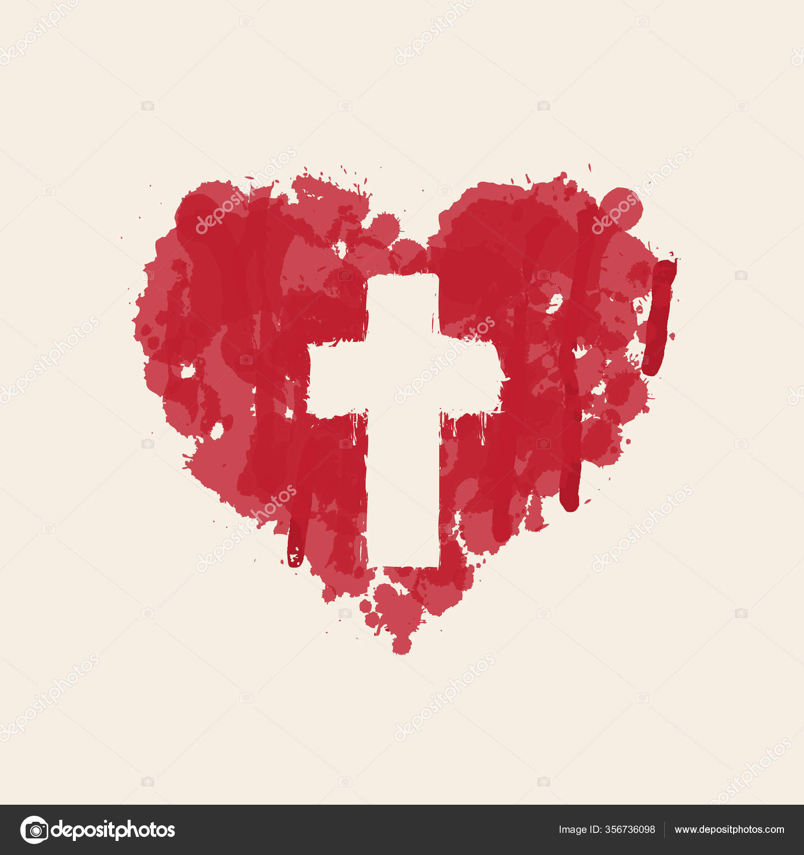 Sign Religious Cross Abstract Red Heart Love God Catholic Christian ...