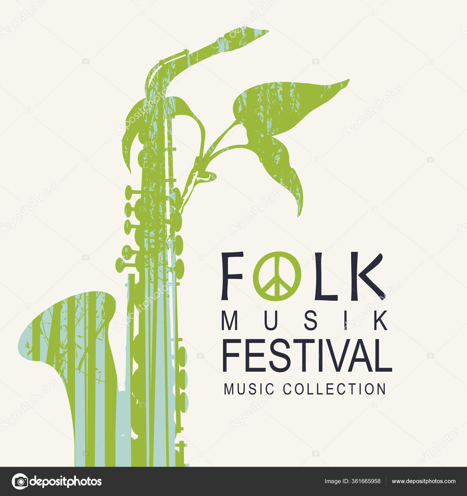 Vector Poster Folk Music Festival Decorated Green Saxophone Twig ...
