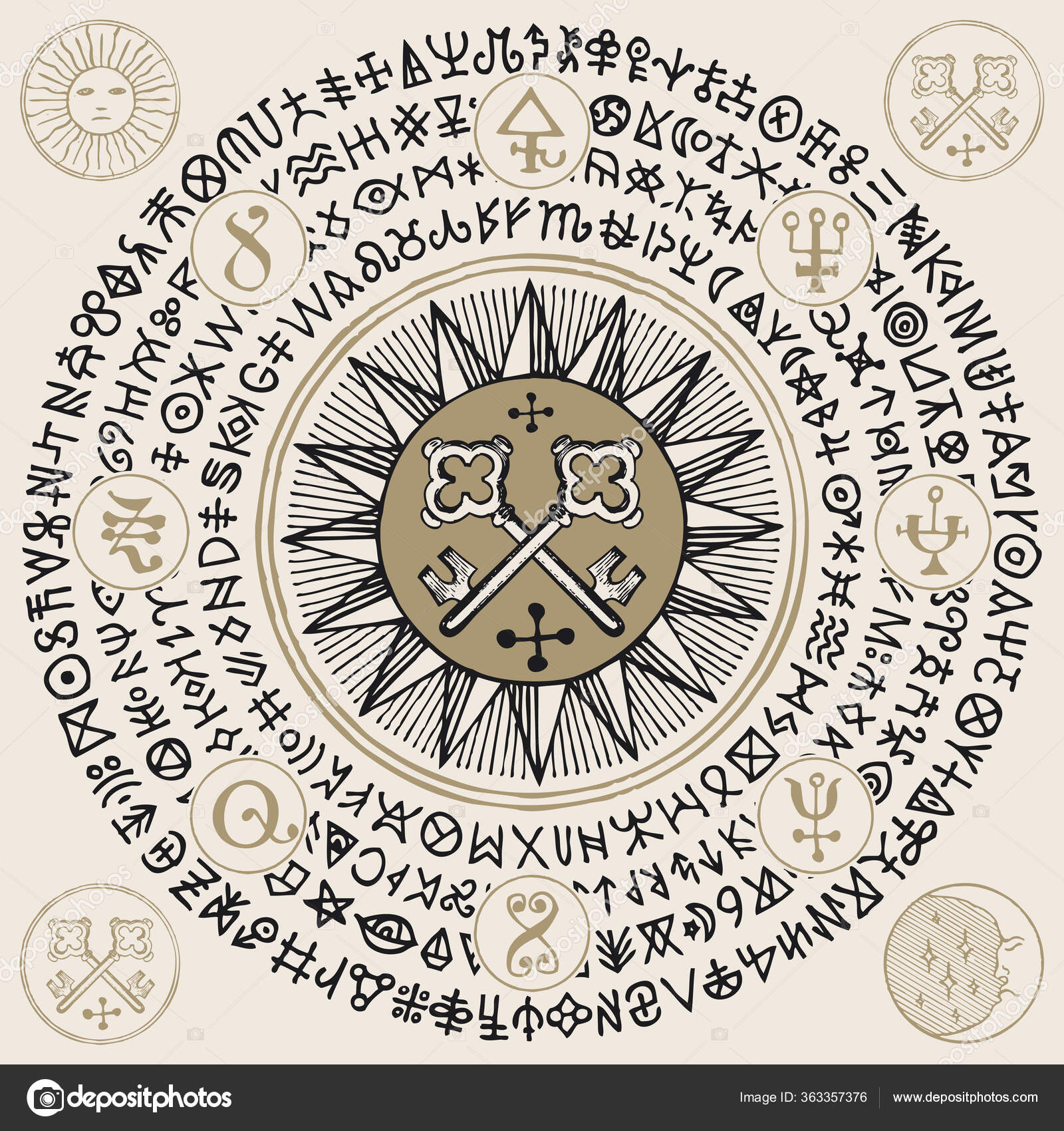 Vector Illustration Old Crossed Keys Alchemical Symbols Retro Style ...