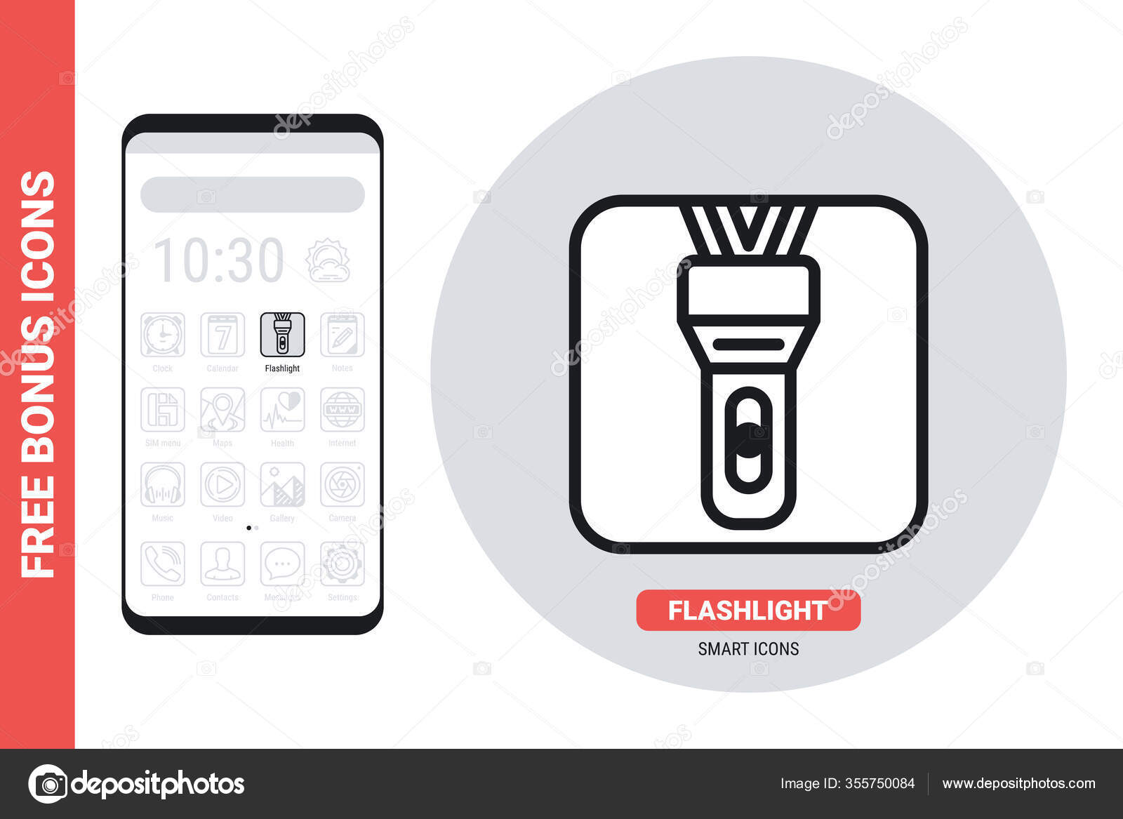 LED flashlight application icon for smartphone, tablet, laptop or other ...