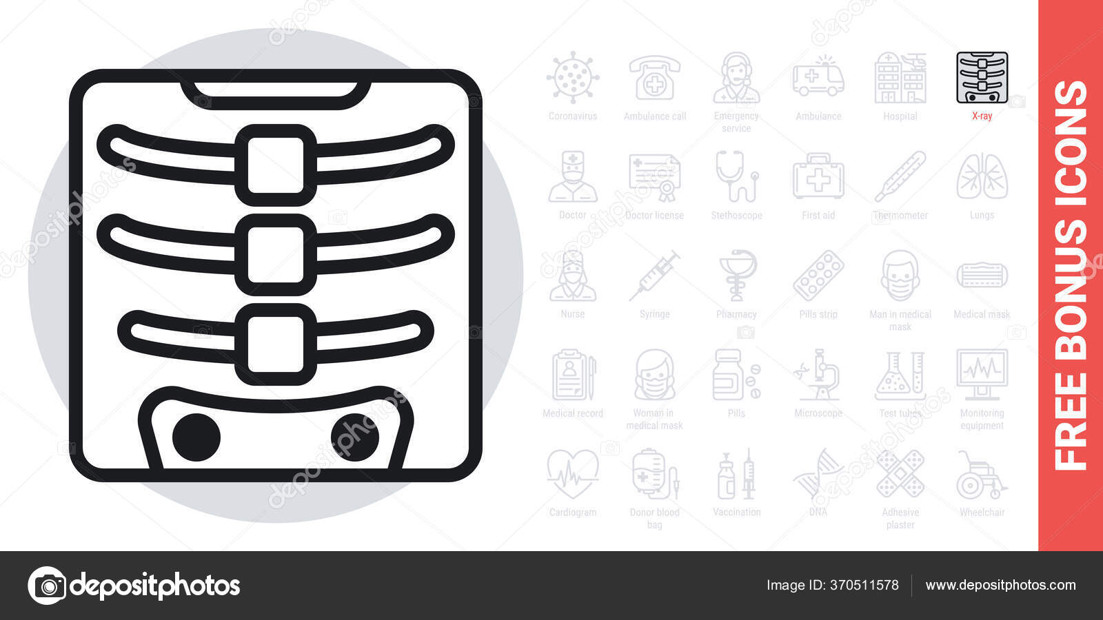X-ray icon. Simple black and white version. Free bonus icons kit ...
