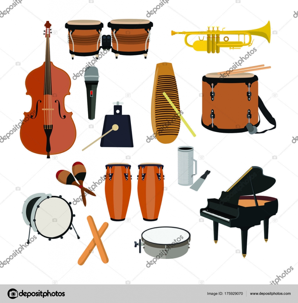 Vector Big Set Musical Instruments Isolated White Background Flat Style ...