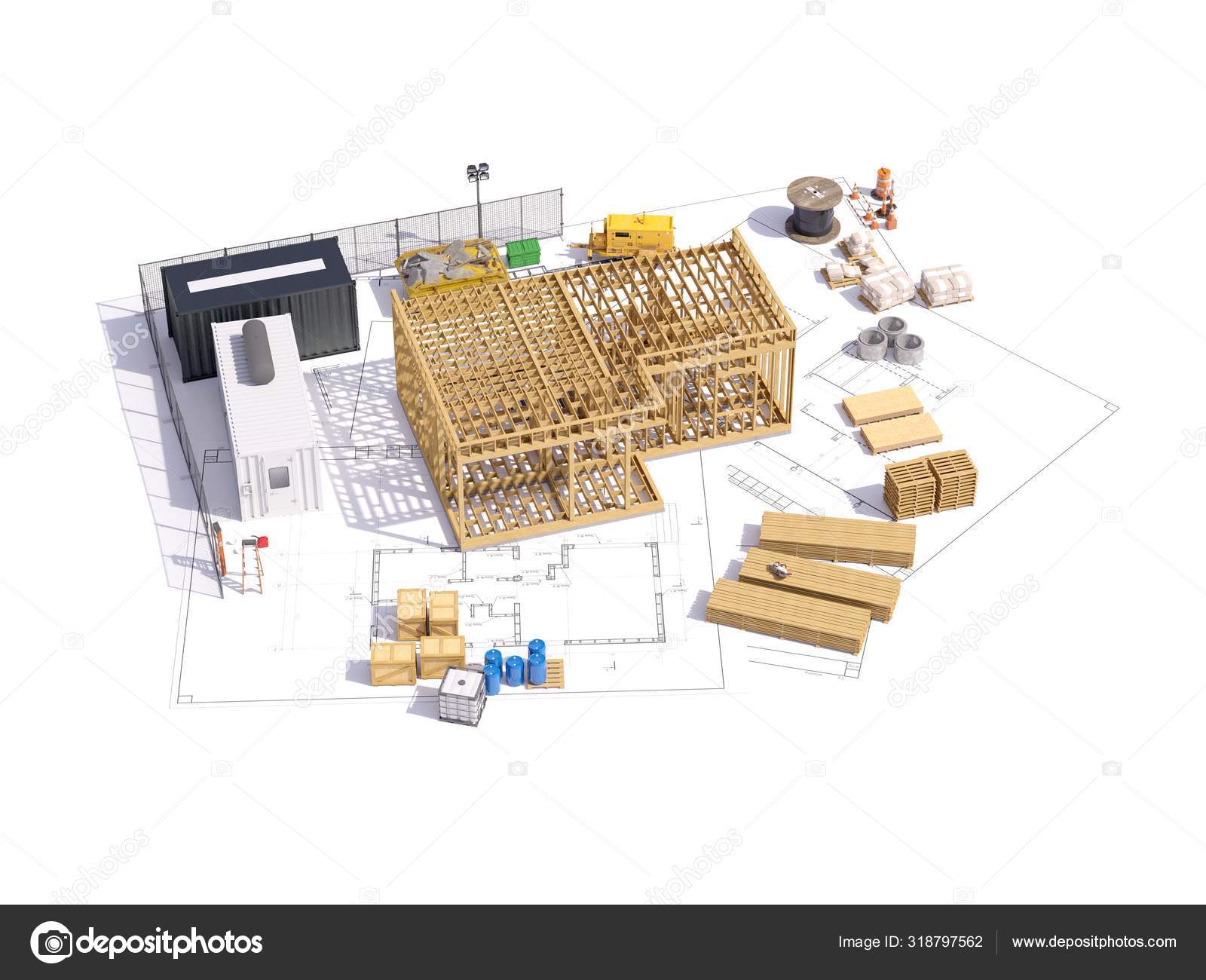 Render Frame Building Concept Detailed Concept Construction House ...