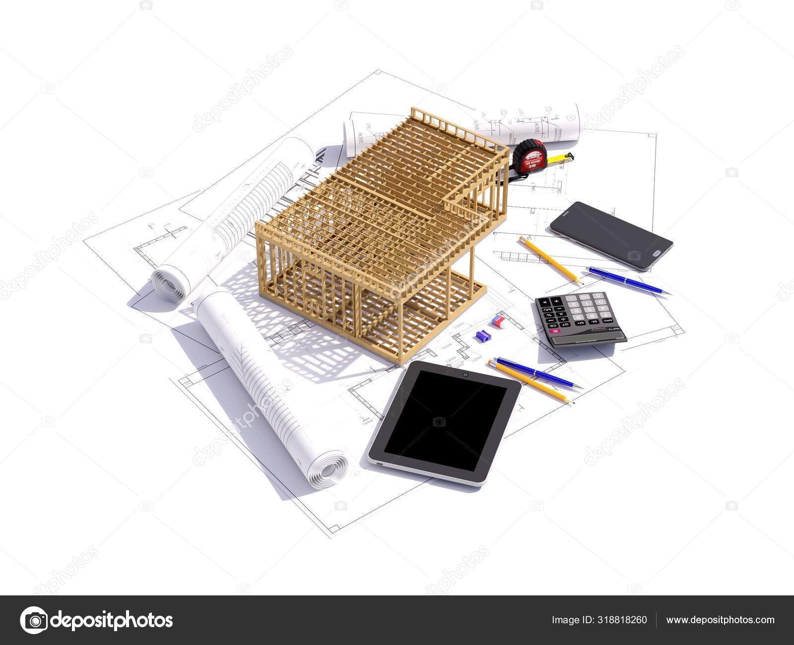 Render Frame Building Concept Detailed Concept Construction House ...