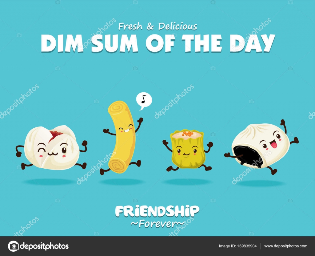 Vintage dim sum poster design element set. Chinese dish of small ...