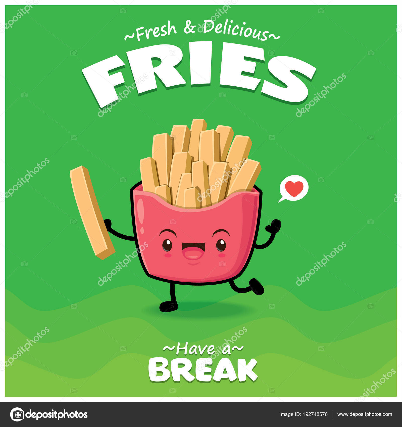 Vintage Food Poster Design Vector Fries Character Stock Vector Image by ...