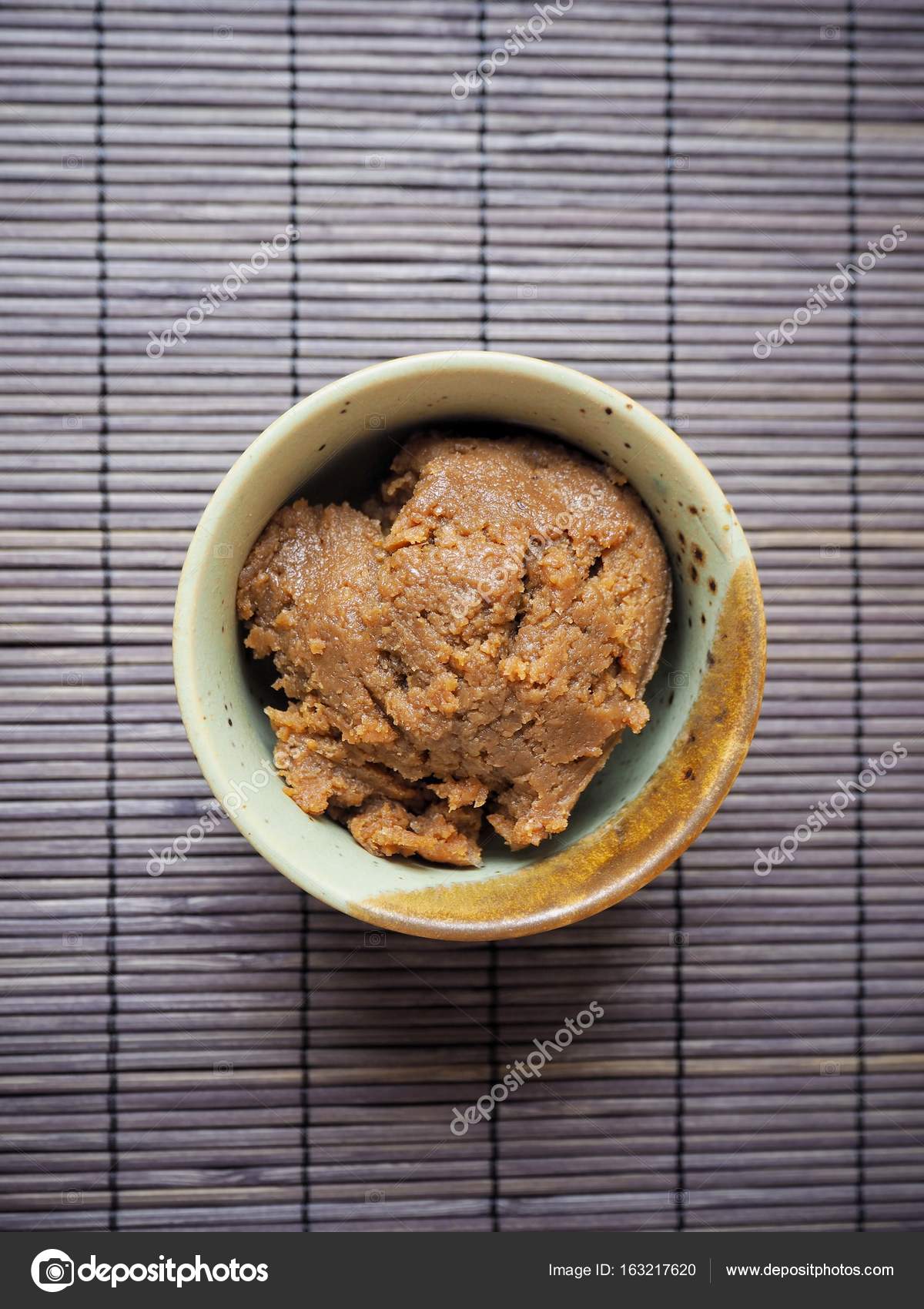 Traditional Japanese Miso Paste Ceramic Bowl Wooden Background Stock ...
