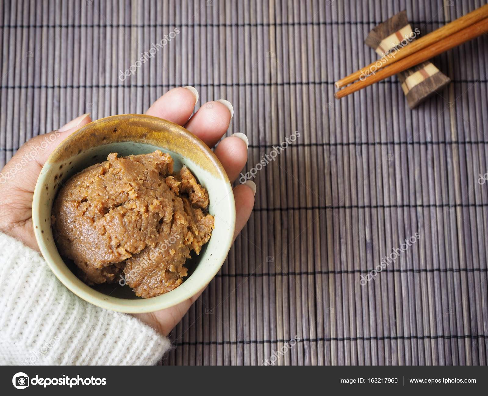 Traditional Japanese Miso Paste Ceramic Bowl Wooden Background Stock ...