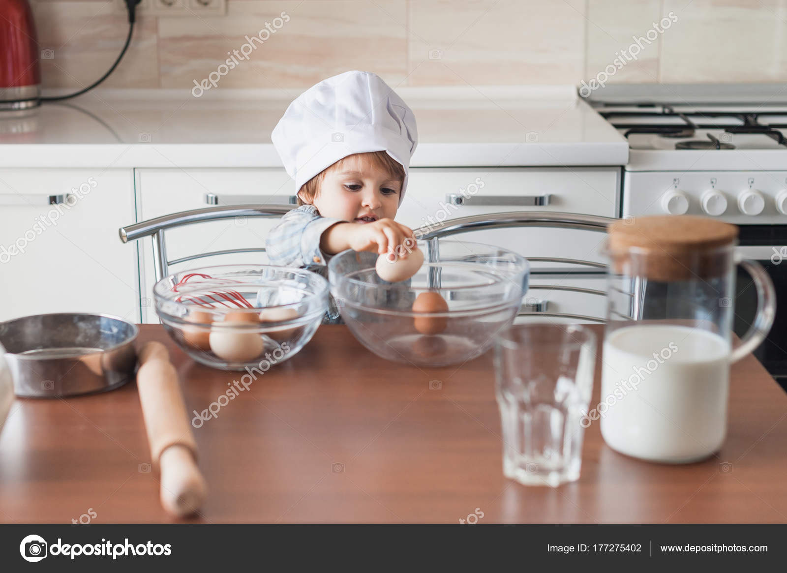 Cute Little Kid Chef Hat Cooking Kitchen — Free Stock Photo ...